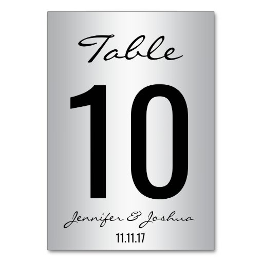 Classy Silver Wedding Table Numbers Cards Template | Zazzle