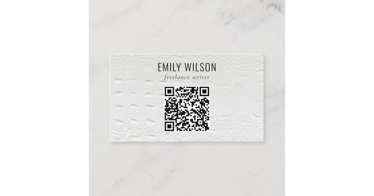 Classy Simple Ivory White Leather Texture QR Code Business Card | Zazzle