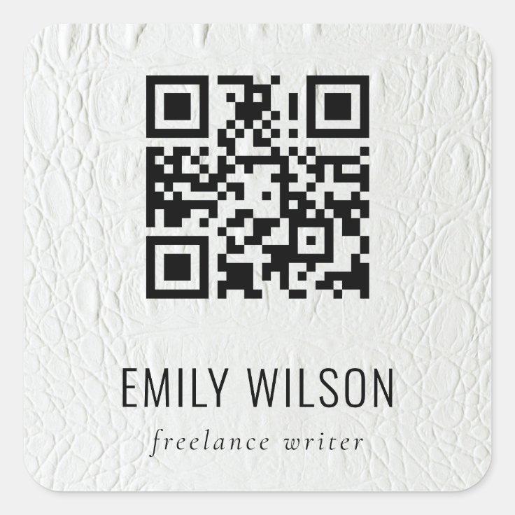 Classy Simple Ivory White Leather Texture QR Code Square Sticker | Zazzle
