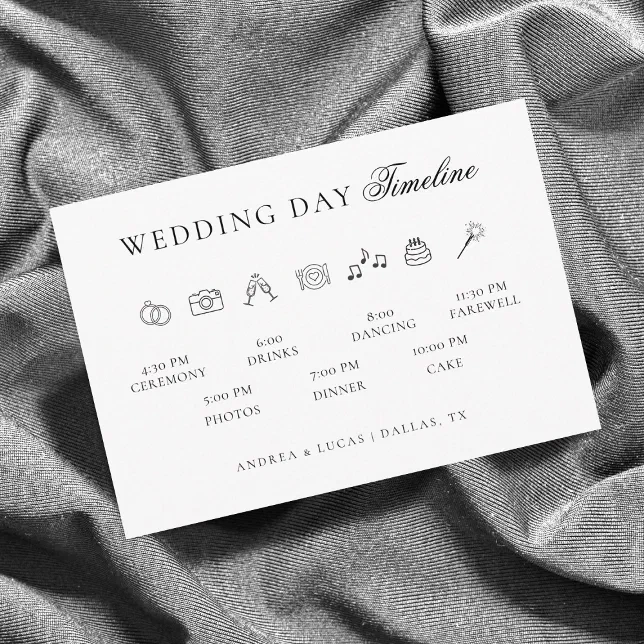 Classy Simple Wedding Day Timeline Order of Events Enclosure Card | Zazzle