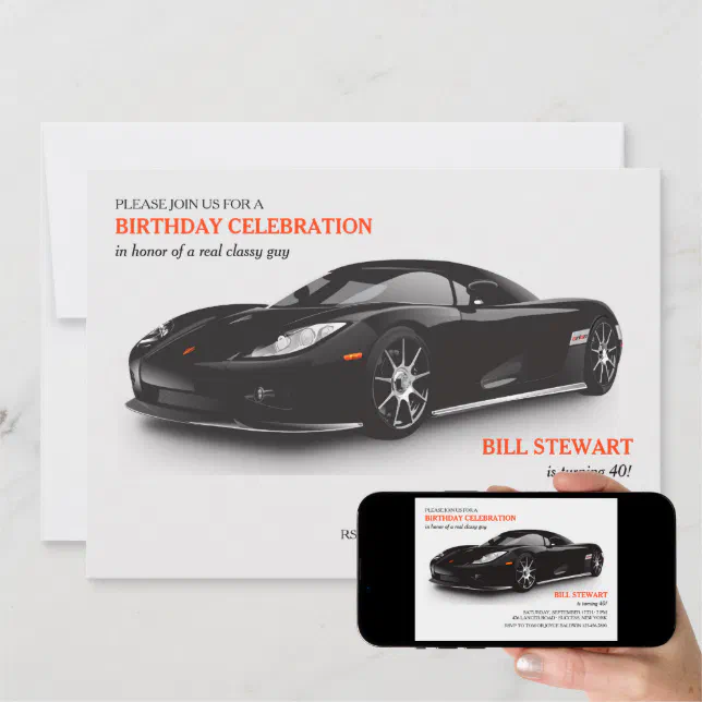 Classy Sports Car Invitation | Zazzle