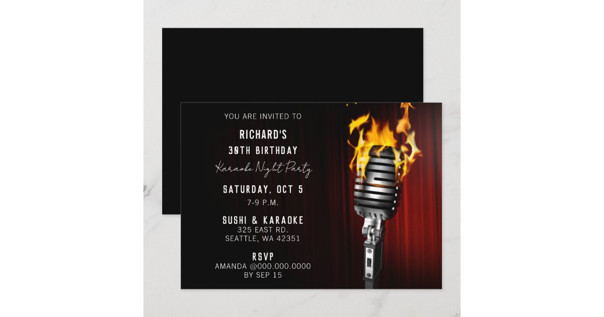 Classy Stage Microphone Adult Karaoke Party Invitation | Zazzle