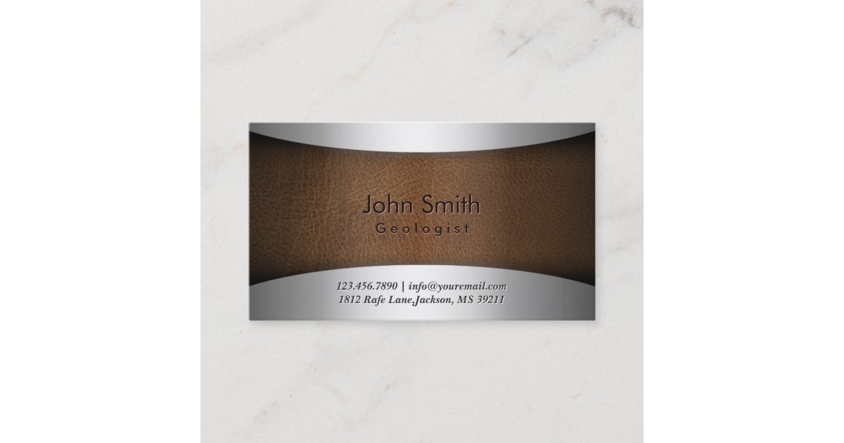 Classy Steel & Leather Geologist Business Card | Zazzle
