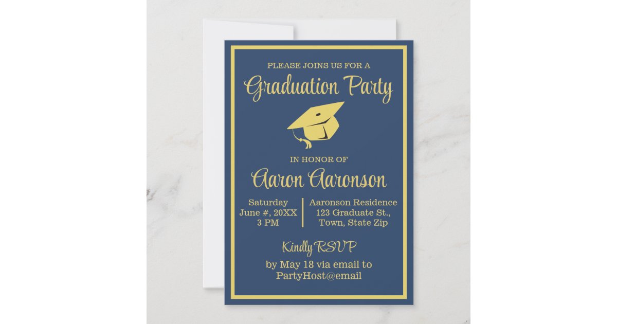Classy Stylish Gold on Navy Graduation Photo | Zazzle