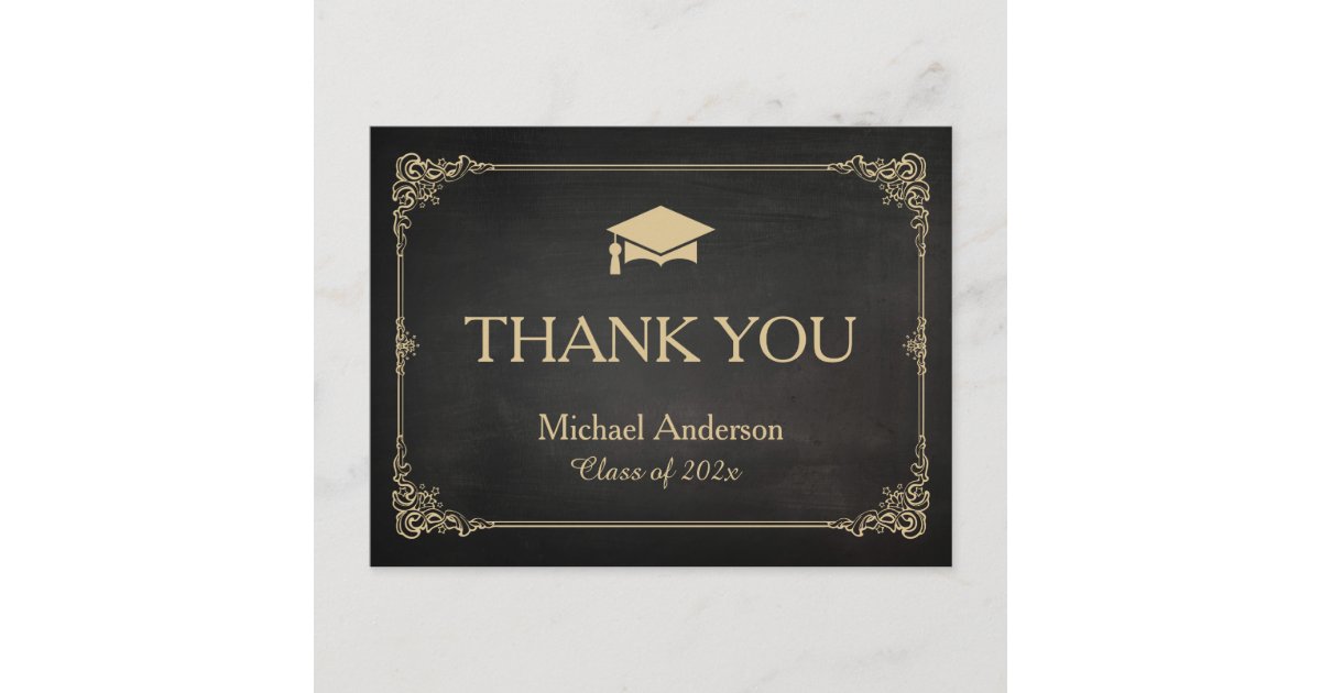 Classy Stylish Grad Cap Graduation Thank You Postcard | Zazzle