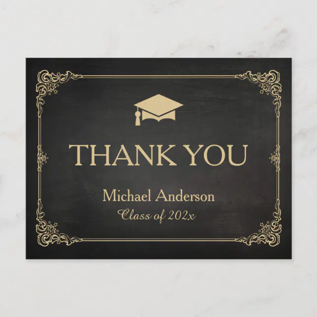 Classy Stylish Grad Cap Graduation Thank You Postcard | Zazzle