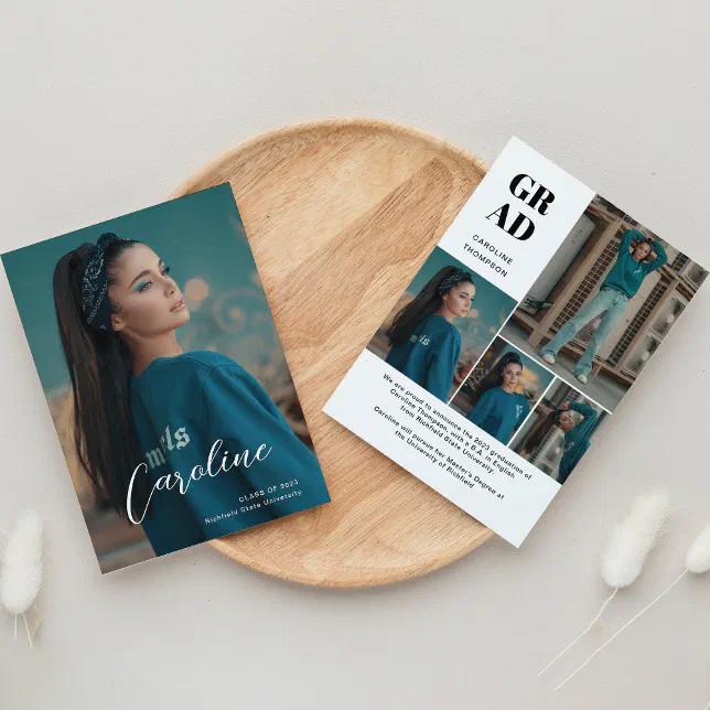 Classy Stylish Script Photo Collage Graduation Announcement | Zazzle
