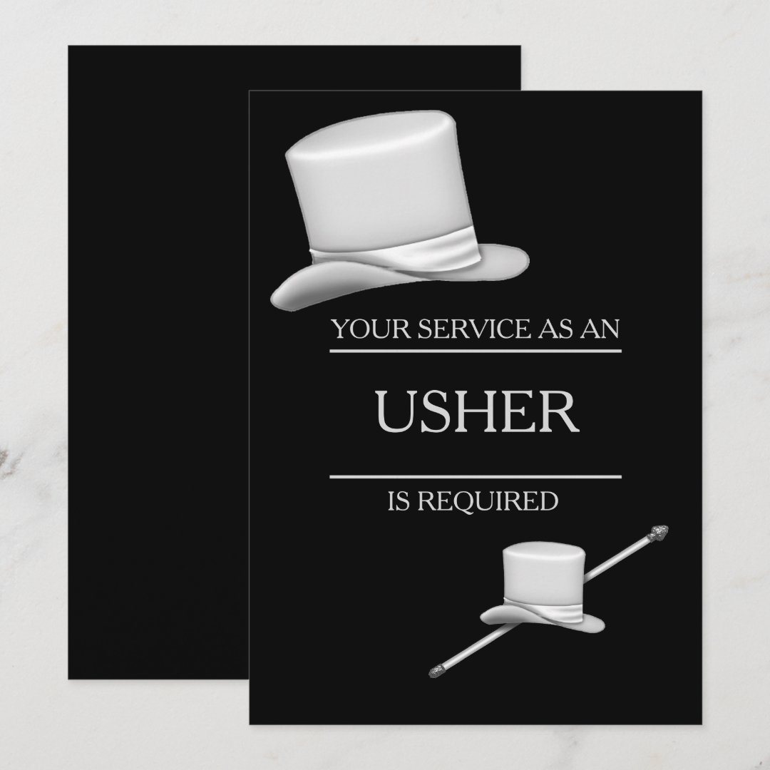 Classy Stylish Silver Top Hat Ring Usher Invitation | Zazzle