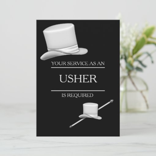 Classy Stylish Silver Top Hat Ring Usher Invitation | Zazzle