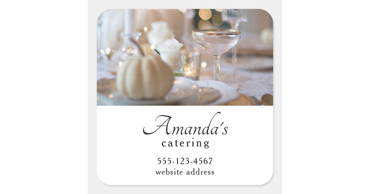 Classy Table with Fancy Place Setting Business Square Sticker | Zazzle