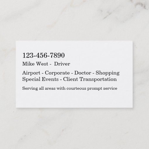 Classy Taxi Service Luxury Transportation Business Card | Zazzle