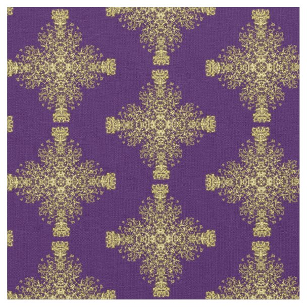 Vintage Gold Purple Damask Fabric | Zazzle