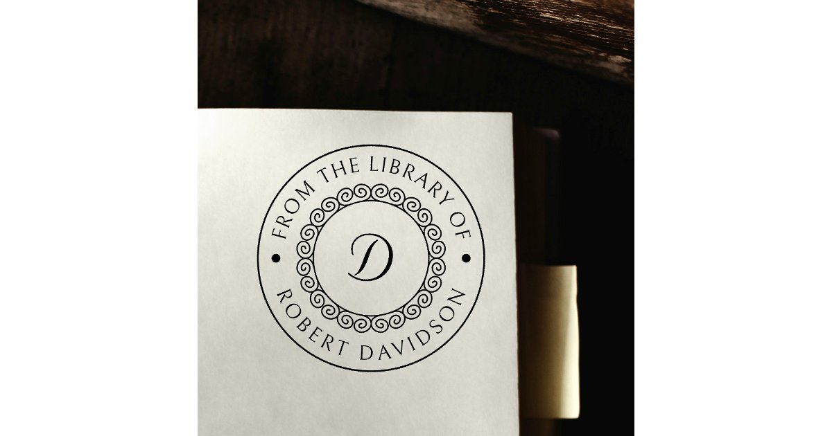 Classy Vintage Initial Round Library Bookplate Rubber Stamp | Zazzle