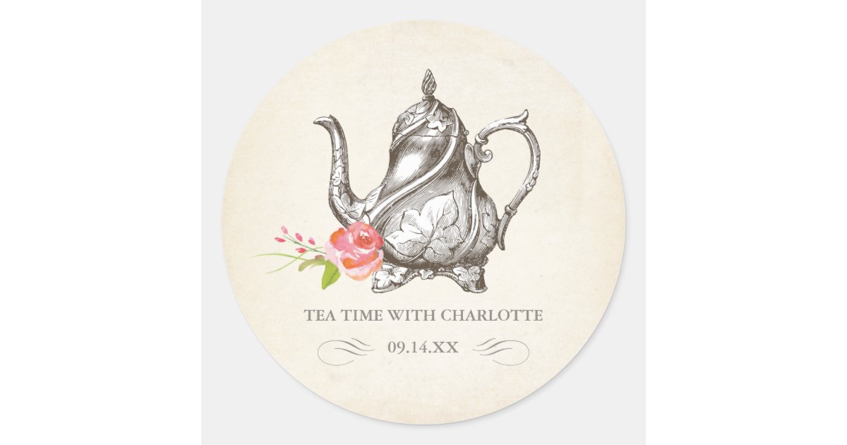 Classy Vintage Tea Party Sticker "Tea Time" | Zazzle