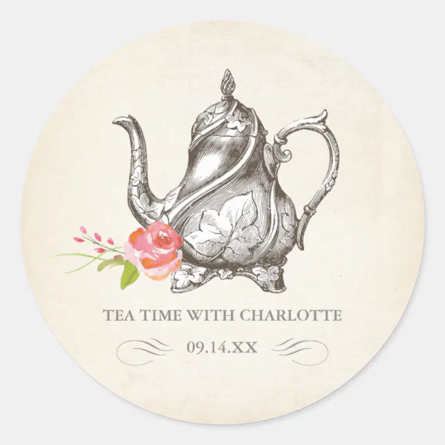 Classy Vintage Tea Party Sticker "Tea Time" | Zazzle