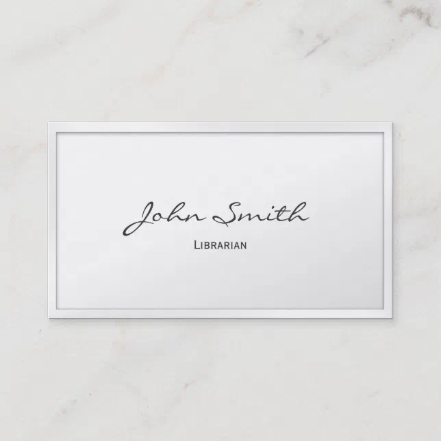 Classy White Border Librarian Business Card | Zazzle