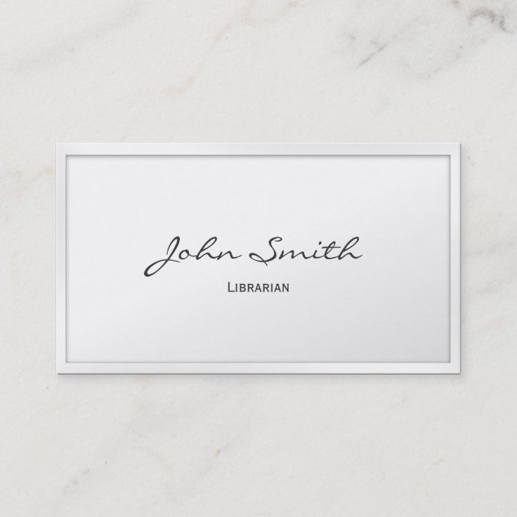 Classy White Border Librarian Business Card | Zazzle