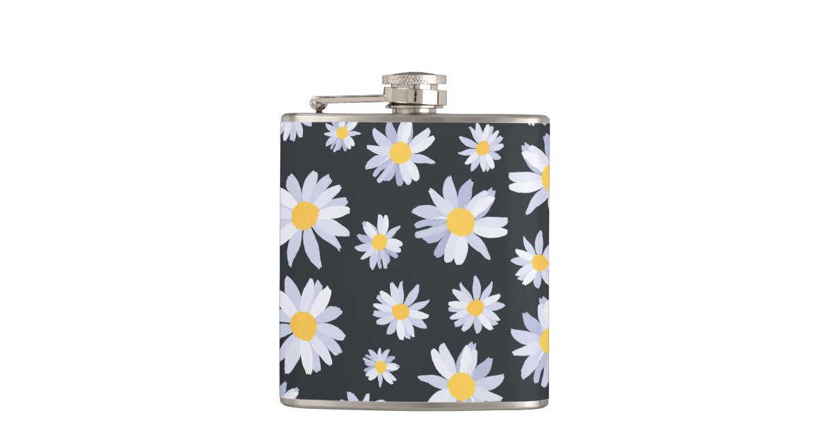 Classy White Daisy Flowers Botanical Flask | Zazzle