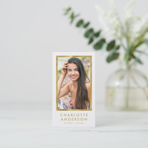 Classy White Faux Gold Headshot Photo Business Card | Zazzle