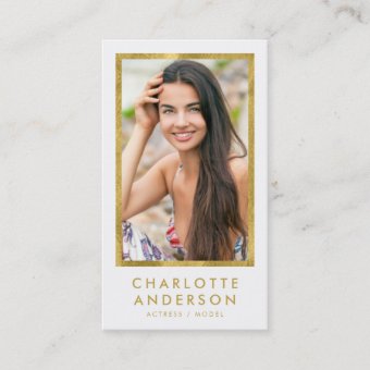 Classy White Faux Gold Headshot Photo Business Card | Zazzle