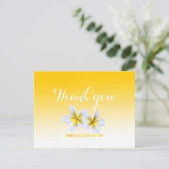 Classy White Frangipani Theme Thank You Postcard | Zazzle