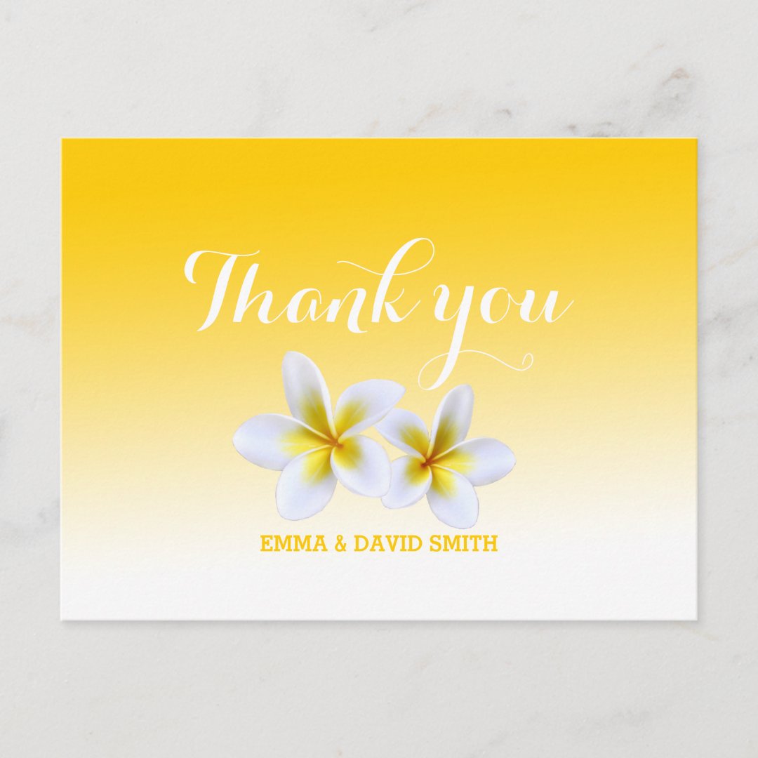 Classy White Frangipani Theme Thank You Postcard | Zazzle