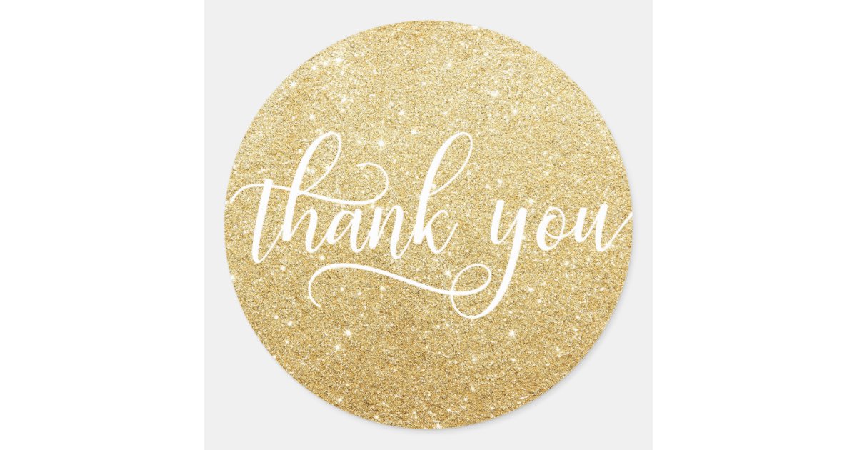 Classy White Gold Faux Glitter Script Thank You Classic Round Sticker ...
