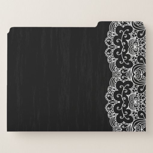 Classy White Lace Black Background File Folder | Zazzle