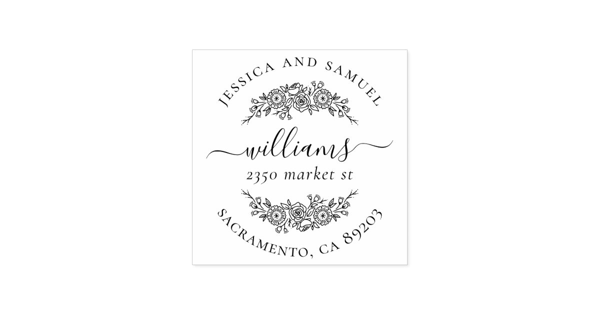 Classy Wreath Couple Typography Return Address Rubber Stamp | Zazzle