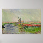 Monet Field of Tulips With Windmill Poster | Zazzle.com