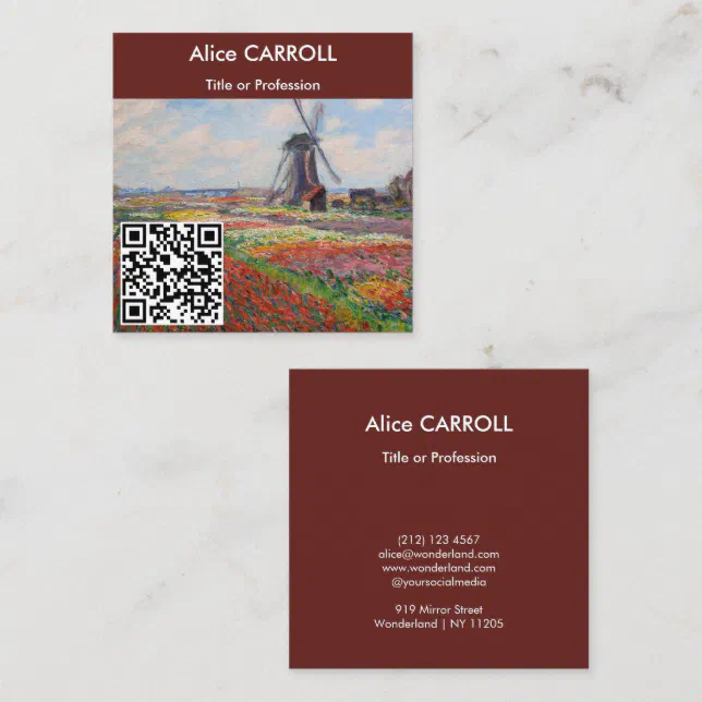 Claude Monet - Field of Tulips, Holland - QR Code Square Business Card ...