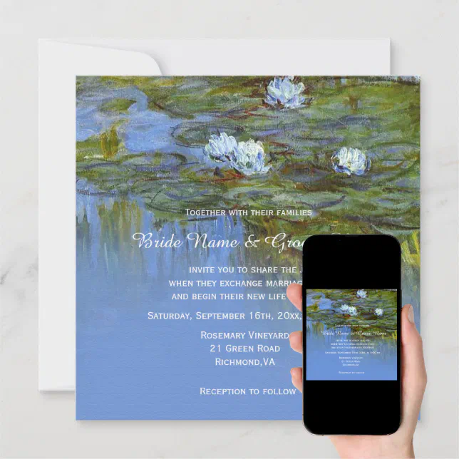 Claude Monet vintage waterlily wedding Invitation | Zazzle