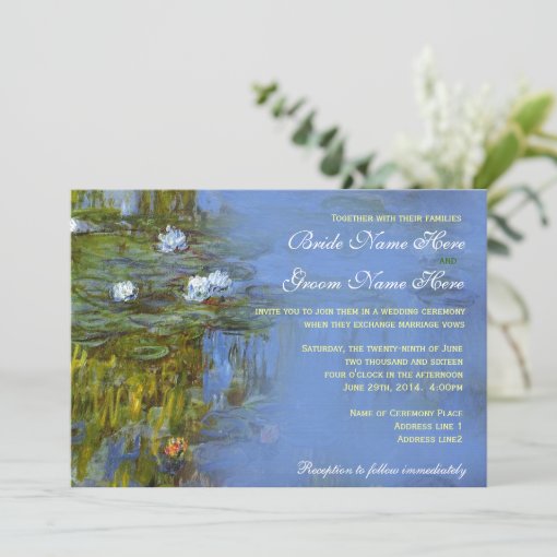 Claude Monet vintage waterlily wedding Invitation | Zazzle