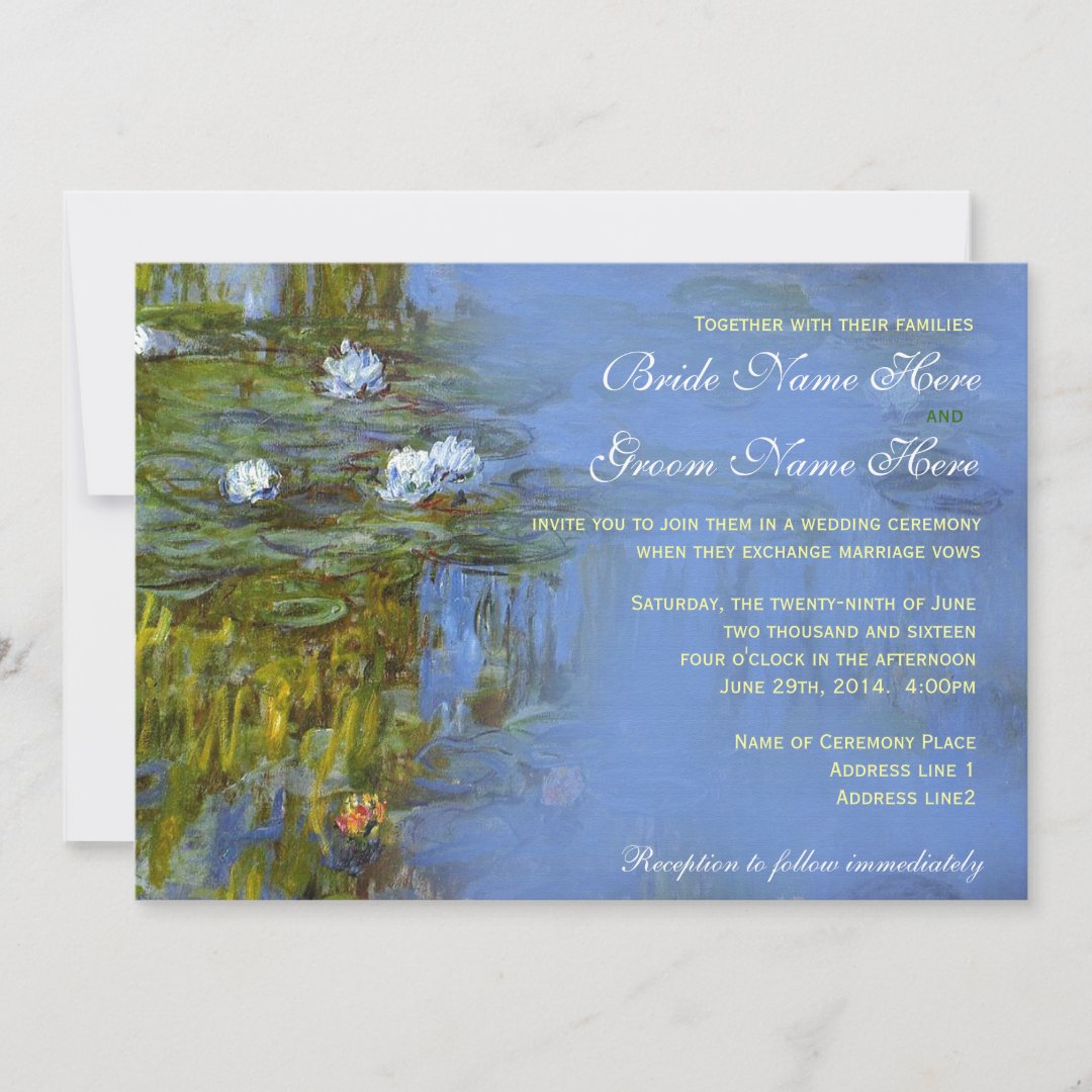 Claude Monet vintage waterlily wedding Invitation | Zazzle