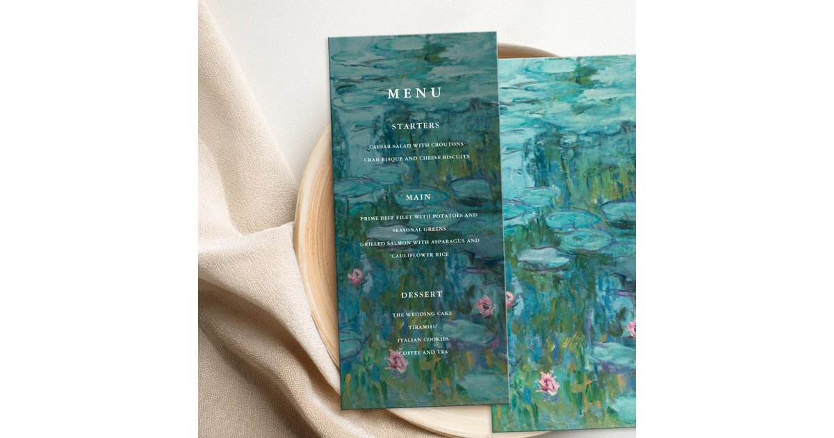 Claude Monet Water Lilies Wedding Menu | Zazzle