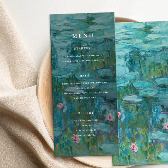 Claude Monet Water Lilies Wedding Menu | Zazzle