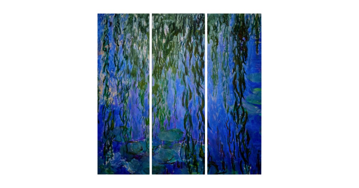 Claude Monet - Water Lilies with weeping willow Triptych | Zazzle