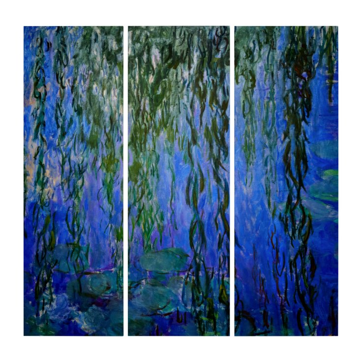 Claude Monet - Water Lilies with weeping willow Triptych | Zazzle