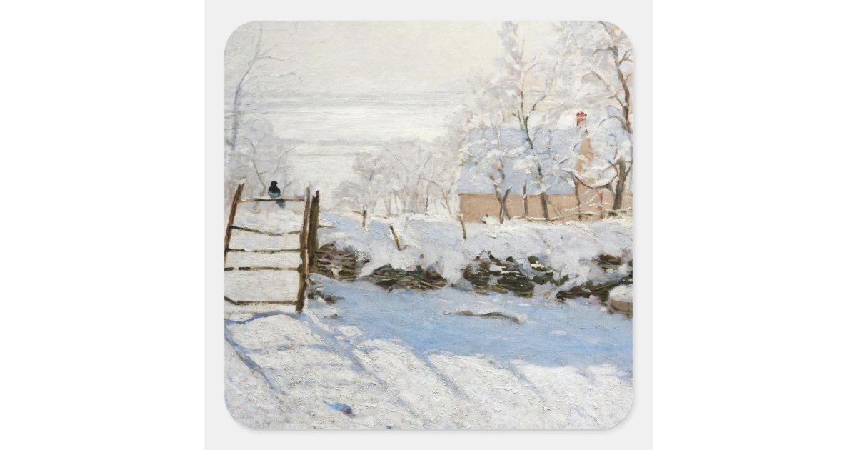 Claude Monet's The Magpie Christmas Square Sticker | Zazzle