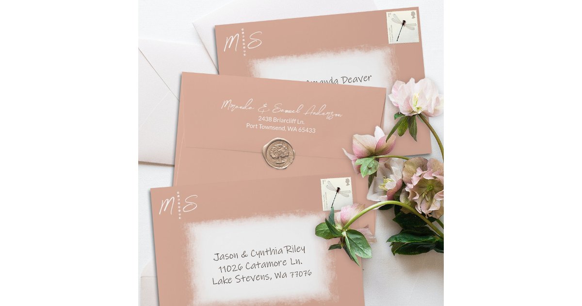 Clay Pot Beige Pre-addressed 5x7 Monogram Envelope | Zazzle