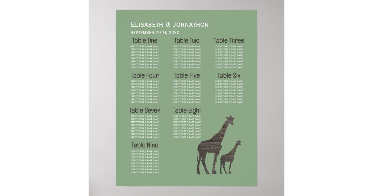 Clay Safari Giraffe, Rustic Wedding Seating Chart | Zazzle