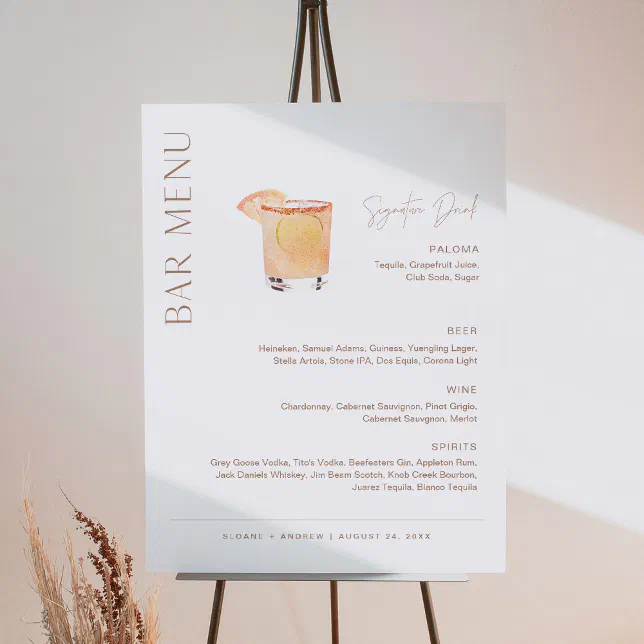 CLAY Signature Drink Wedding Bar Menu Foam Board | Zazzle