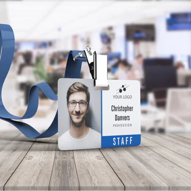Clean Blue Employee ID Add Your Logo Badge | Zazzle