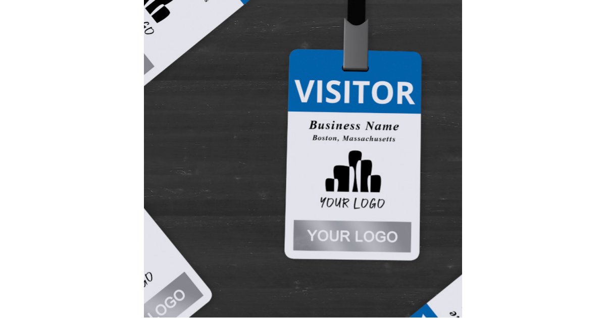 Clean Blue White Visitor 2 Logos Template Badge | Zazzle