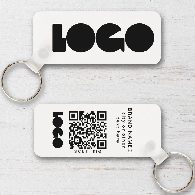 Clean Business Logo & QR Code, Company Horizontal Keychain | Zazzle