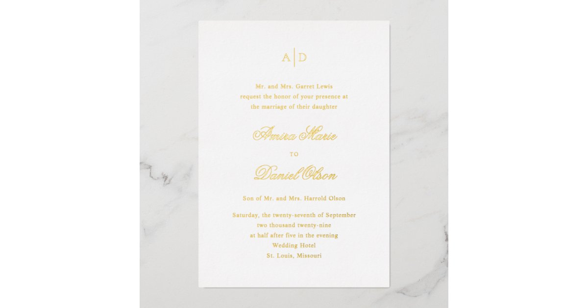Clean Classic Wedding Foil Invitation | Zazzle