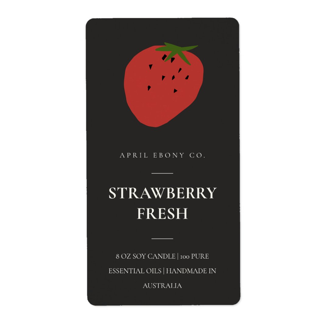 CLEAN FRESH FRUITY STRAWBERRY BLACK CANDLE LABEL | Zazzle
