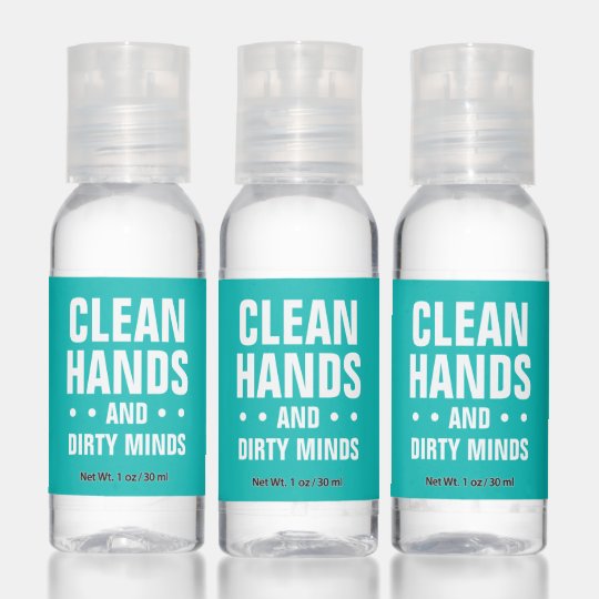 Clean hands dirty minds bachelorette funny teal hand sanitizer | Zazzle.com