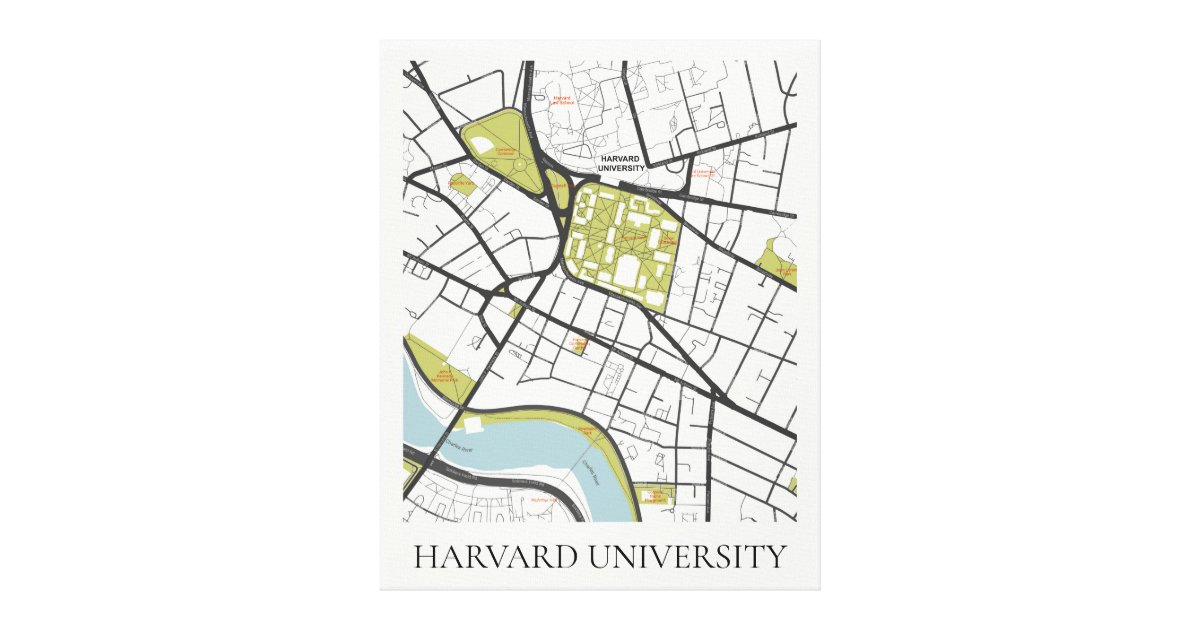 CLEAN HARVARD UNIVERSITY MASSACHUSETTS OUTLINE MAP CANVAS PRINT | Zazzle