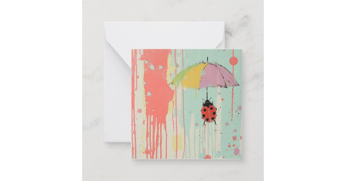 Clean Lines & Critters: Ladybug Raindrop Note Card | Zazzle